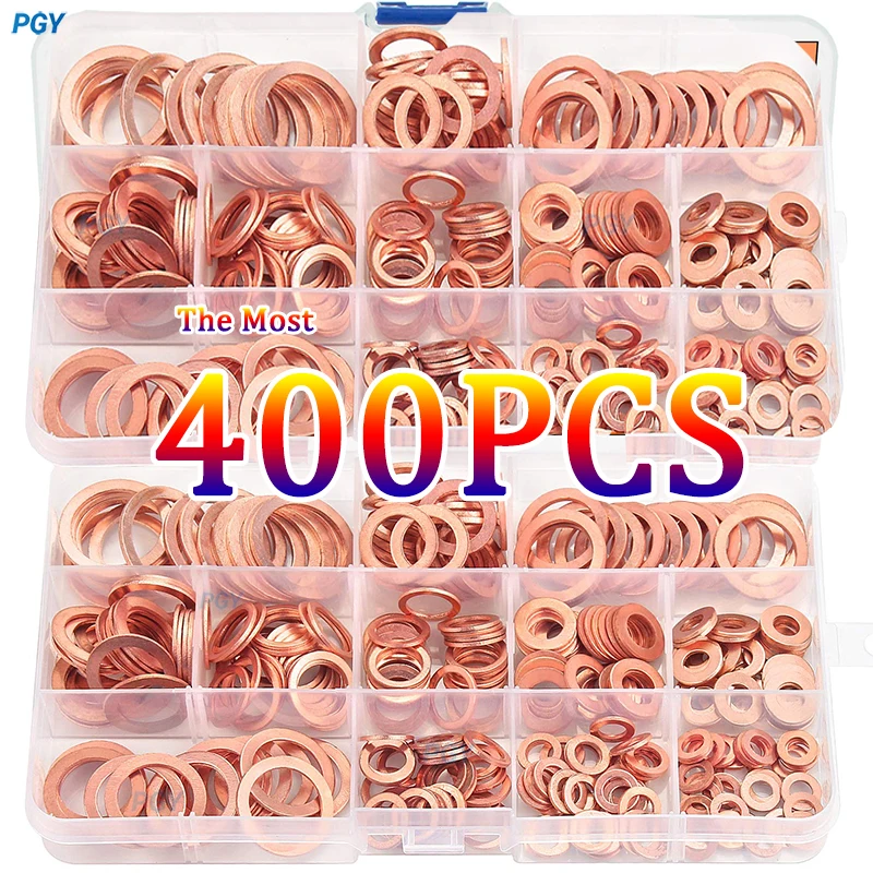 400-300-100PCS-Copper-Washer-Gasket-Nut-and-Bolt-Set-Sealing-Solid ...