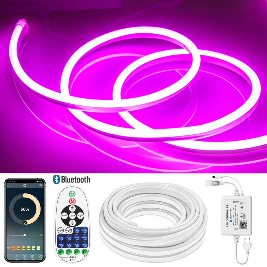 LED Neon Strip Light 220V 120LED/m Warm White Red Pink Flexible Neon ...