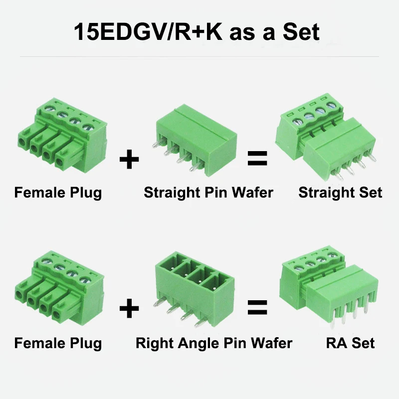 20pcs/20pairs 15EDG 2EDGK-3.81mm Female Straight RA Male Wafer 300V8A ...