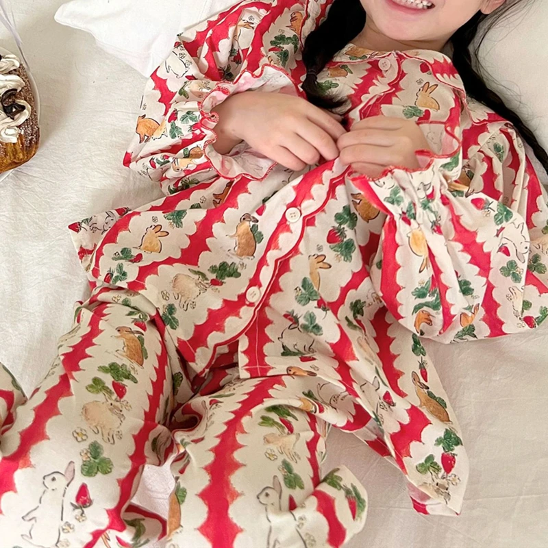 Kids Kleding Meisjes Loungewear 2023 Pasen Konijn Print Leuke Pyjama ...