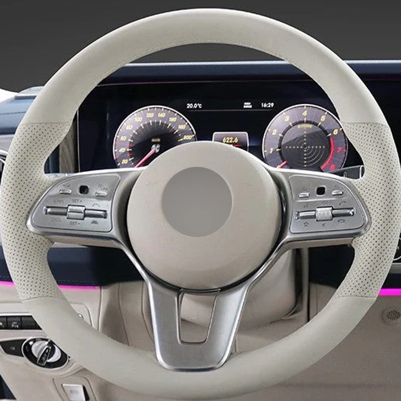 Alcantara Steering Wheel Cover Real Leather Beige Thread Car ...