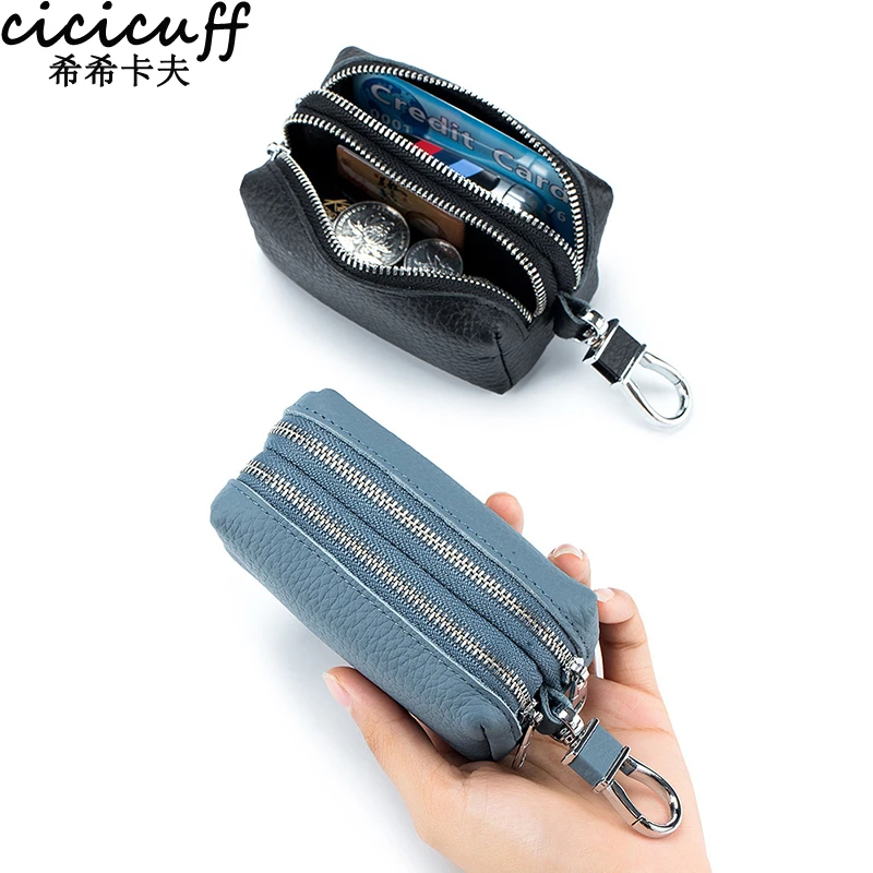 Zipper Leather Wallet | Smart Key Case Double | Leather Keychain Men ...