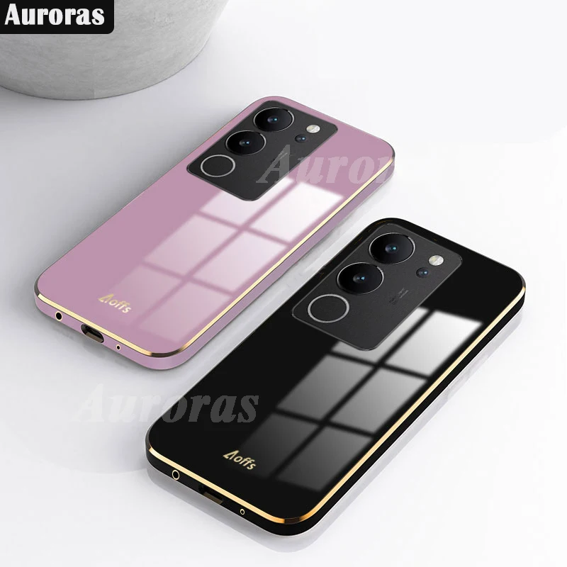Auroras-For-VIVO-V29-5G-Case-Solid-Color-Electroplate-Frame-Soft ...