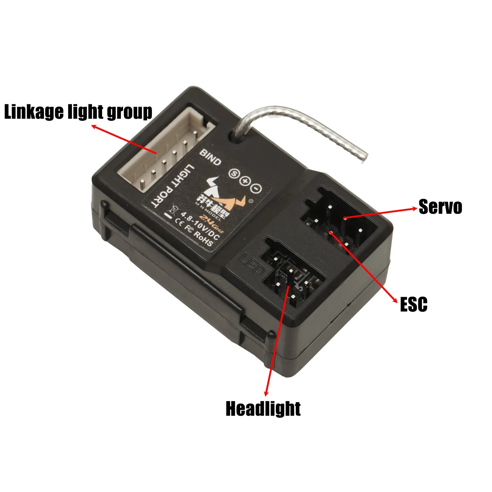 2CH 2.4G Receiver LED Light Port 4.8-10V DC for 1/12 RC Crawler Car ...