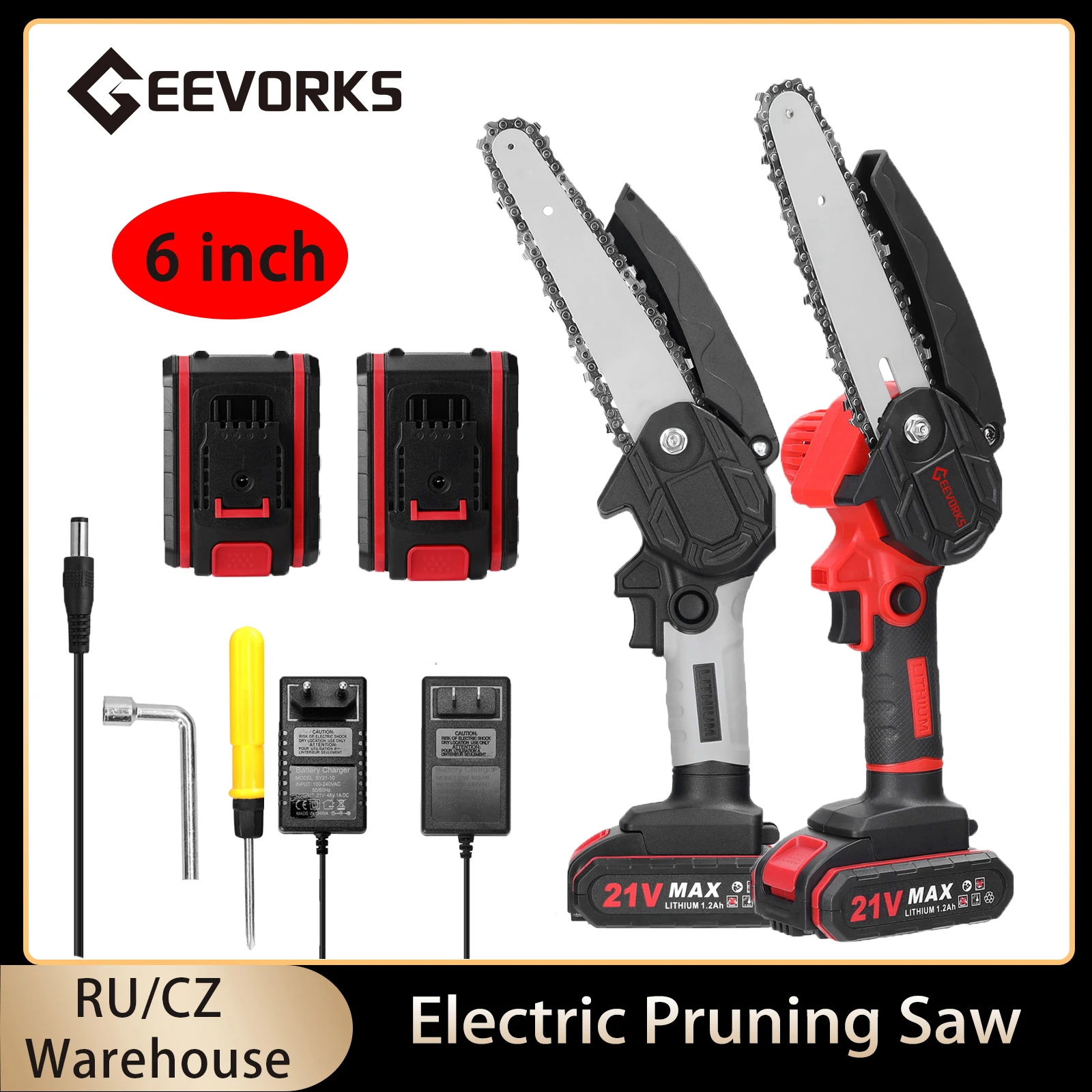 Geevorks 21V 6inch Electric Pruning Saw Rechargeable Small Wood ...