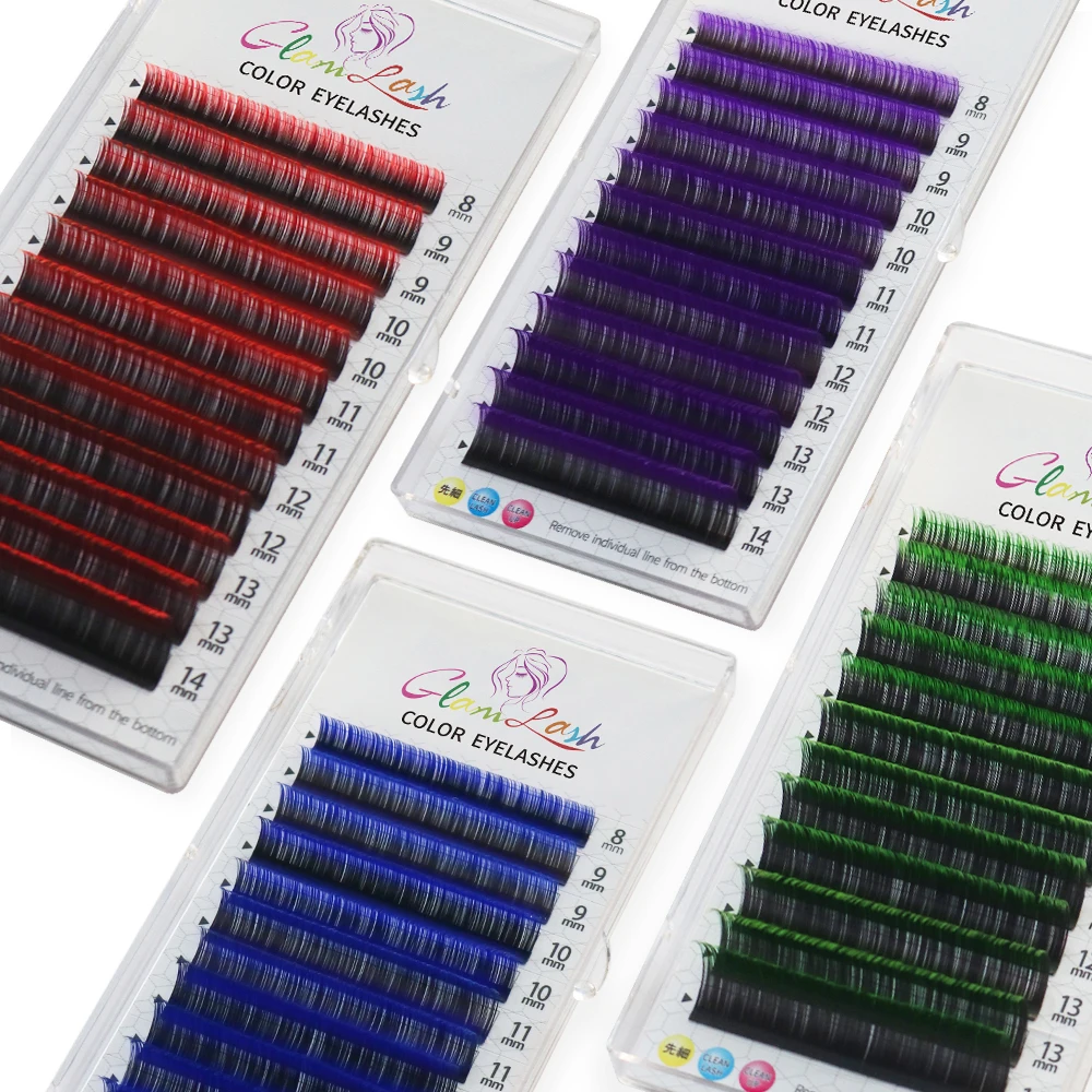GLAMLASH-Extensi-n-de-pesta-as-postizas-de-Color-rojo-verde-Azul-Morado ...