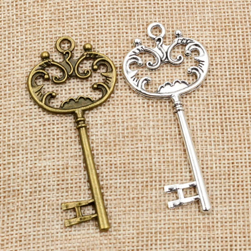 5pcs 68x30mm Charms Vintage Cute Key Antique Silver Color Bronze Plated ...