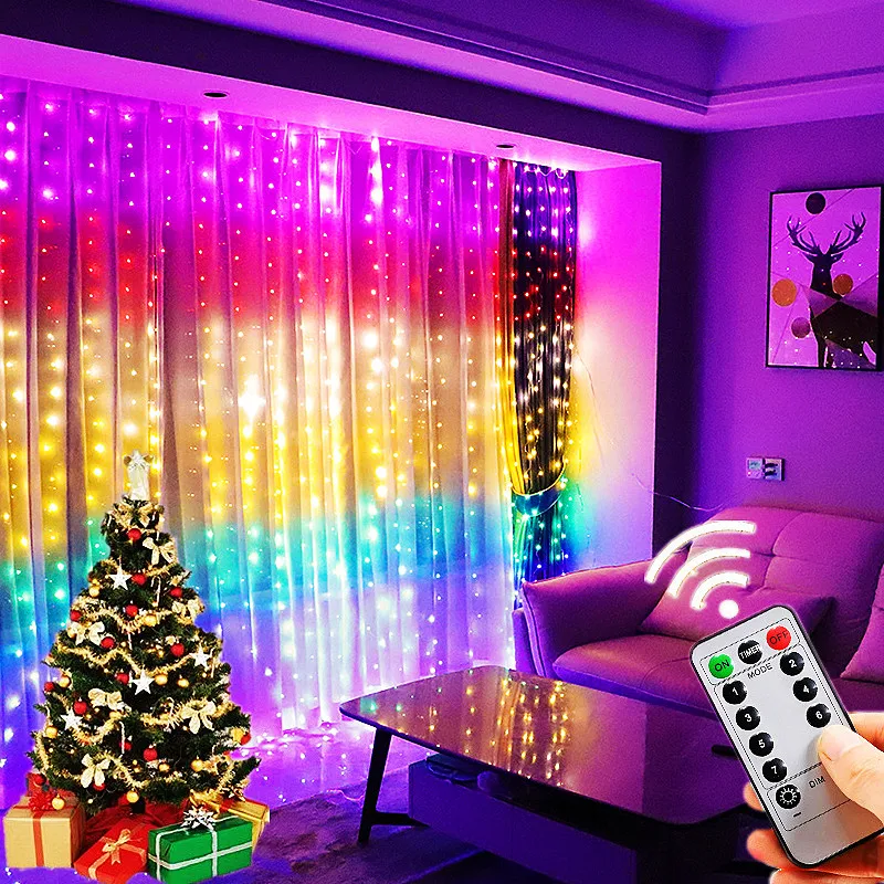 Cortina-LED-String-Lights-com-controle-remoto-Fairy-Garland-l-mpada ...