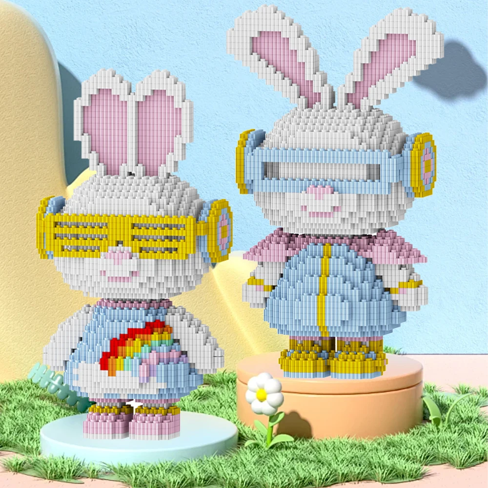 Rabbit-Building-Blocks-Toys-Cartoon-Colorful-Pixel-DIY-3D-Model-Micro ...