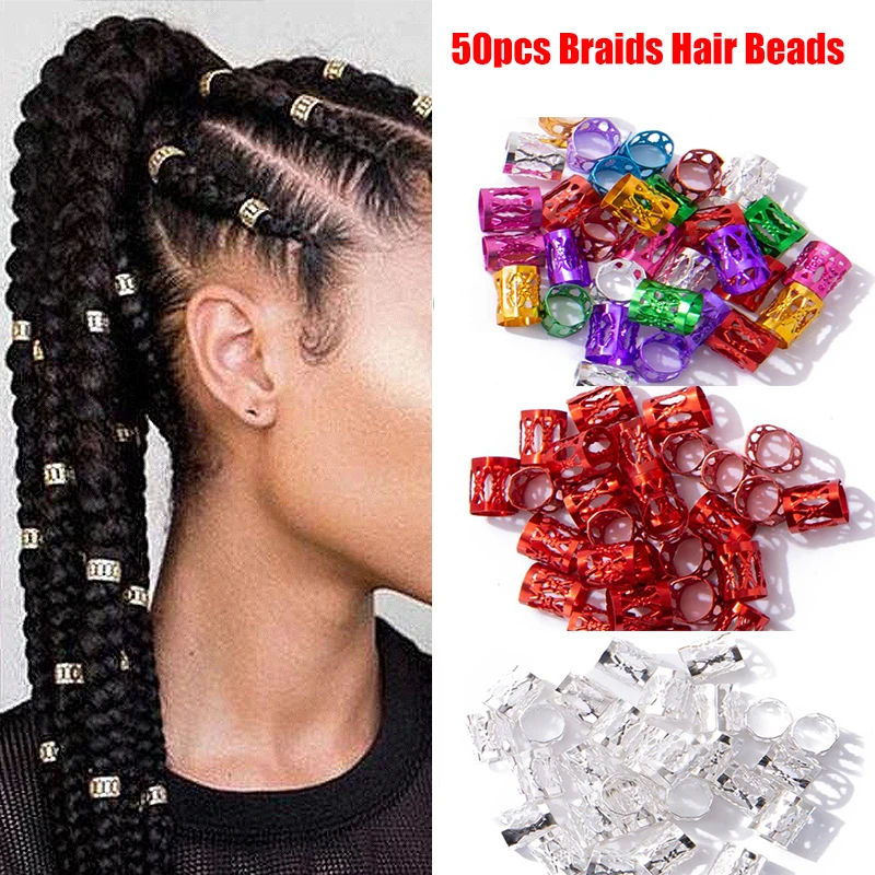50Pcs-Set-Red-Silver-Multicolor-Metal-Tube-Ring-Dreadlock-Beads-For ...