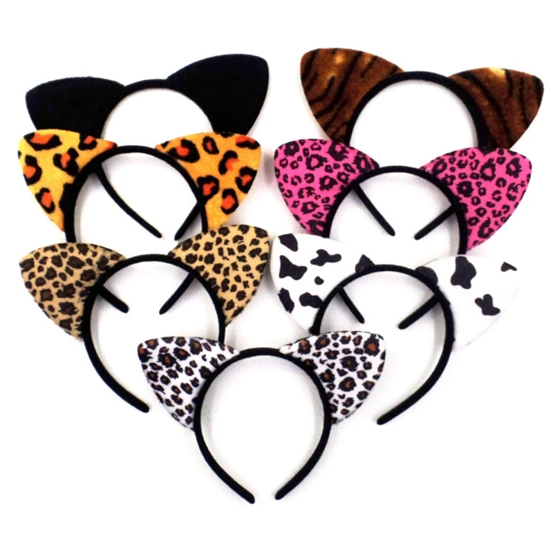 Y1UE Animal Hair Hoop Leopard for CAT Ear Headband Cow Tiger Print Hair ...