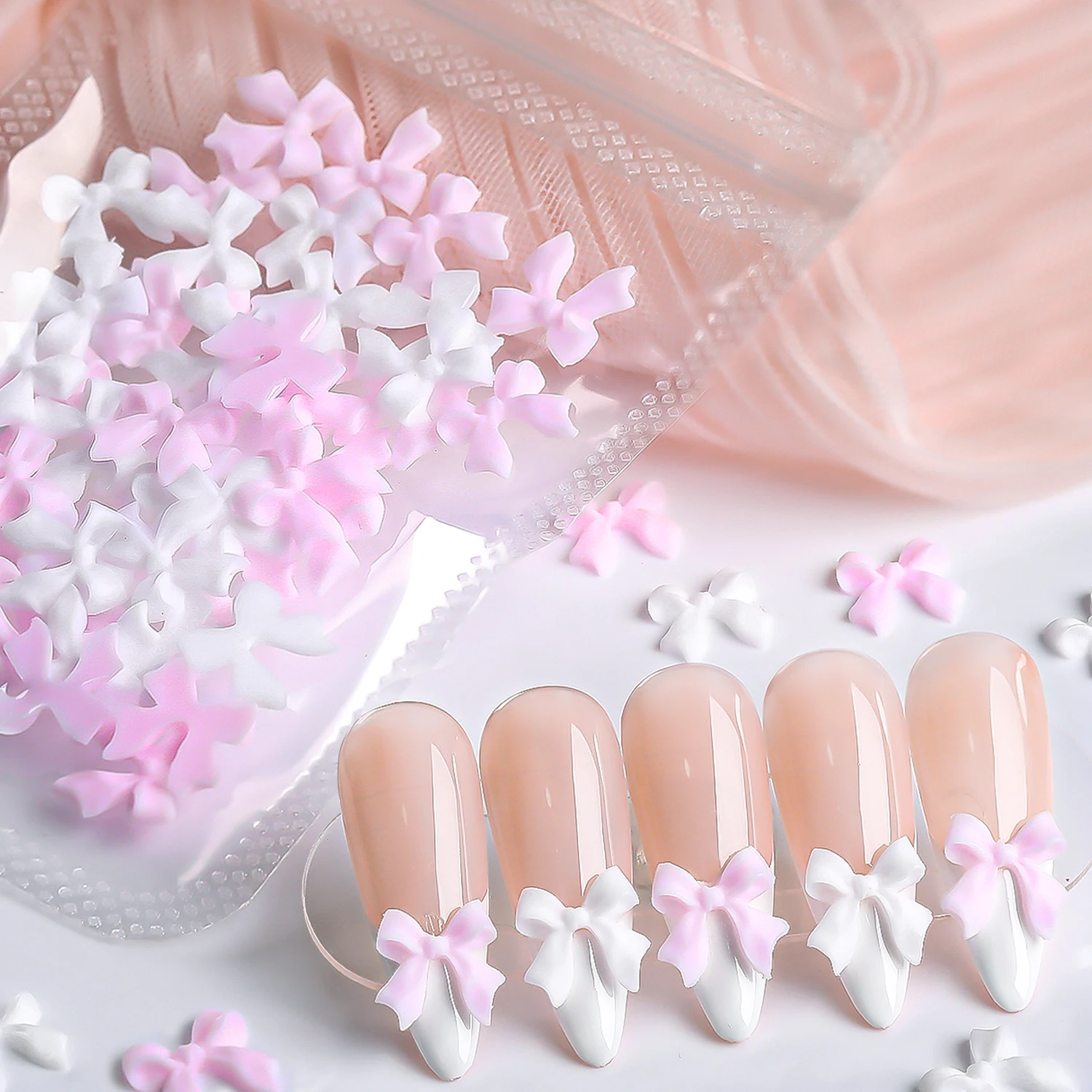 50pcs-Pink-White-Ribbon-Bows-3D-Kawaii-Nail-Art-Decoration-Korean-Style ...