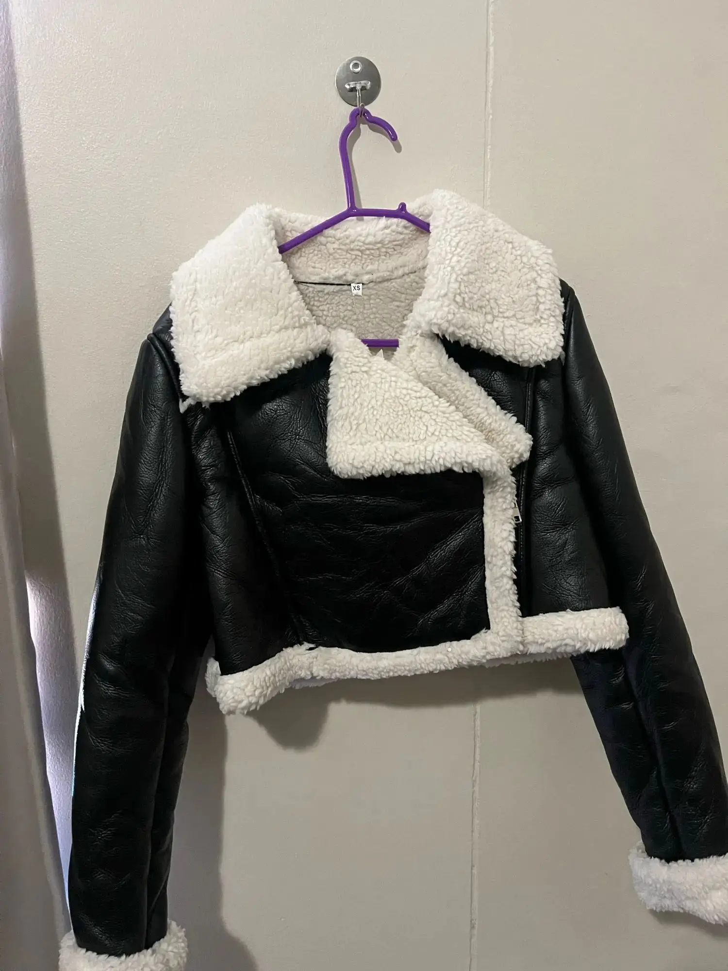 TRAF Warm Thicken Faux Lambswool Women Loose Jacket Patchwork PU Coats ...