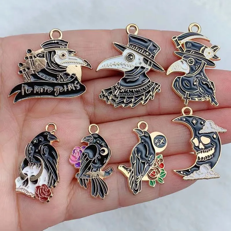 10pcs-Gothic-Style-Moon-Skull-Crow-Enamel-Charms-for-DIY-Jewelry-Making ...