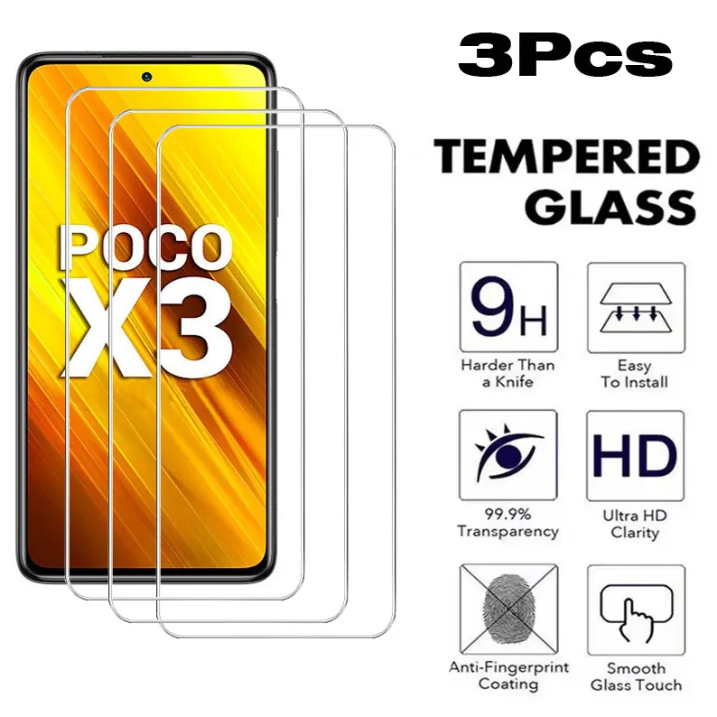 3Pcs Tempered Glass For Xiaomi Poco X3 Pro NFC M5S M5 F3 F4 GT F2 M3 M4 ...