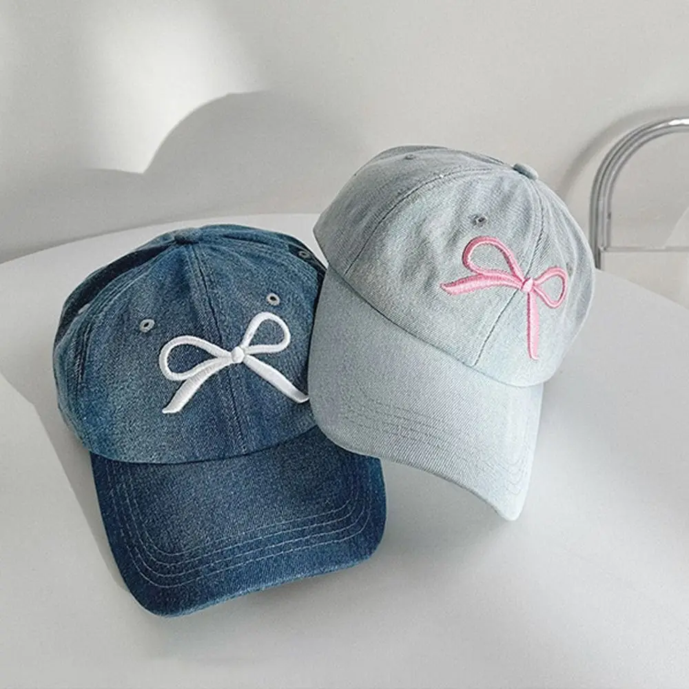 Vintage-Washed-Denim-Baseball-Caps-Women-Girls-Bow-Embroidery-Hats ...