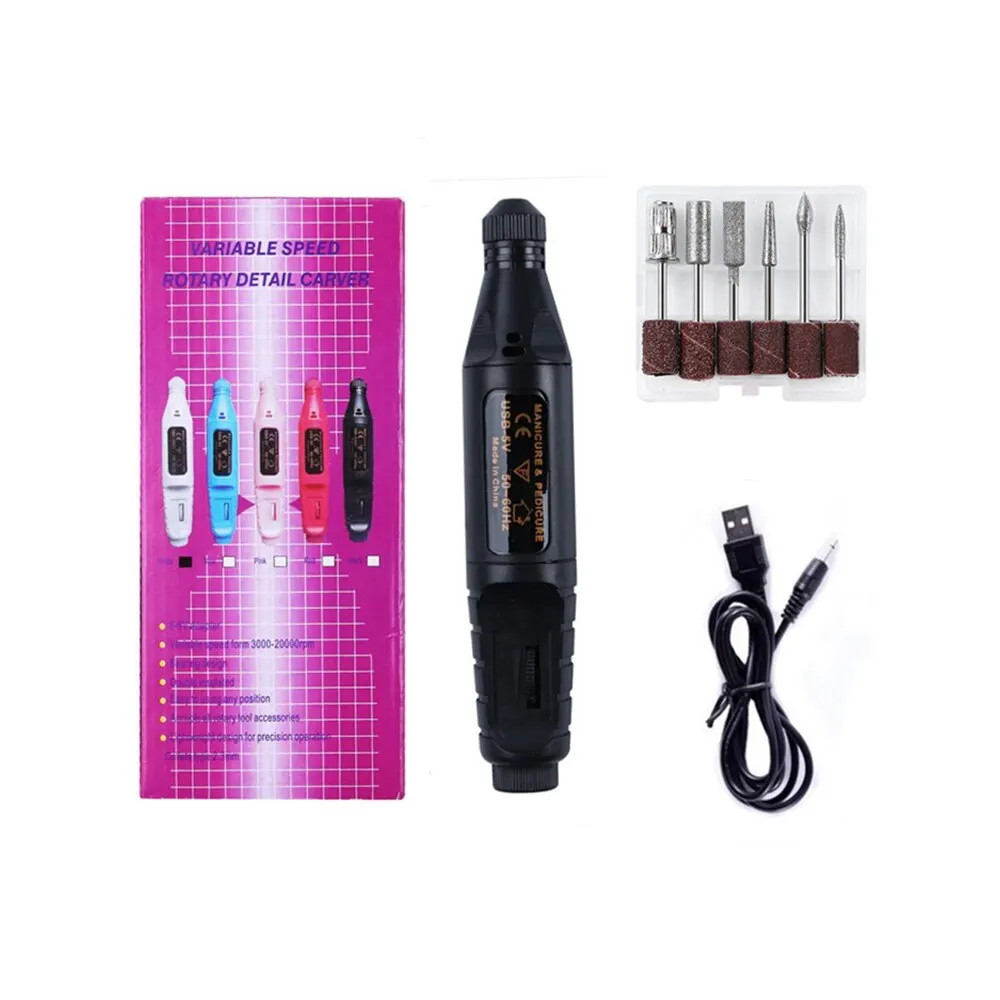 Black Electric Nail Drills Kit Remove Polisher Manicure Pedicure 6pcs ...