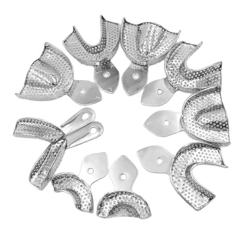 10pcs Dental Impression Tray Stainless Steel Teeth Tray Autoclavable ...