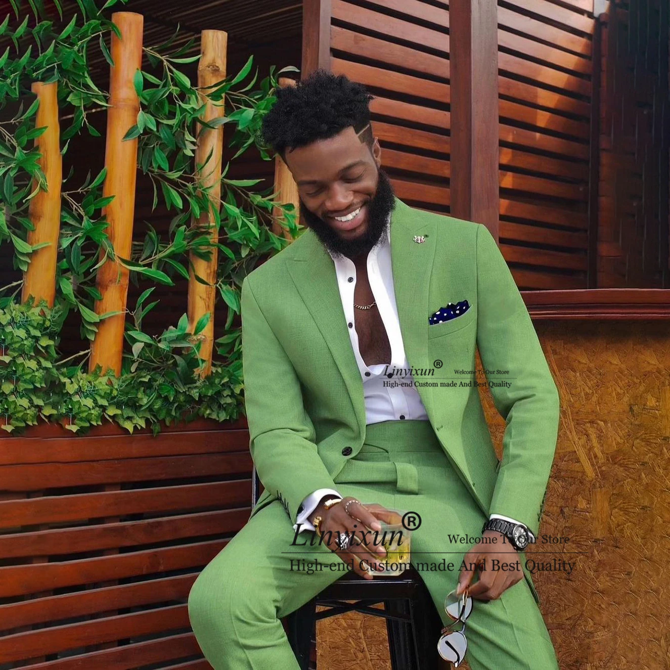 Handsome-Green-Men-Suits-Groomsmen-Dinner-Wedding-Tuxedos-Slim-Fit ...