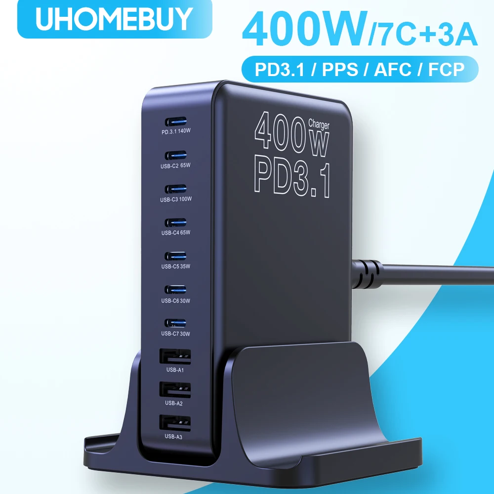 UHOMEBUY-400W-USB-C-Charger-10-Ports-GaN-Charging-Station-140W-Max ...