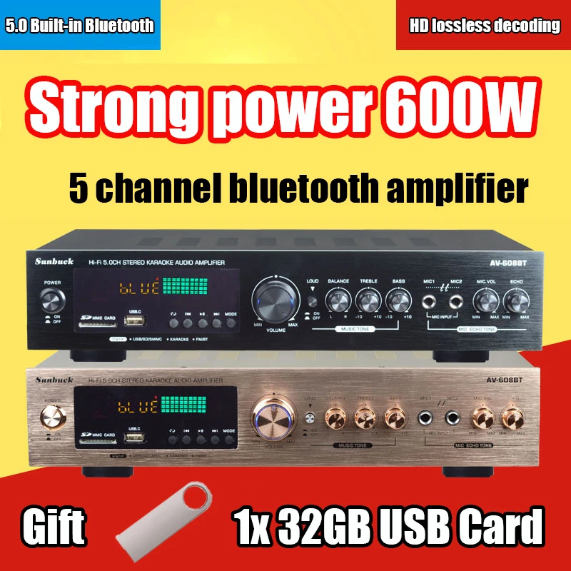 110/220v 2000w Bluetooth 5.0 Audio Power Amplifier Home Theater ...