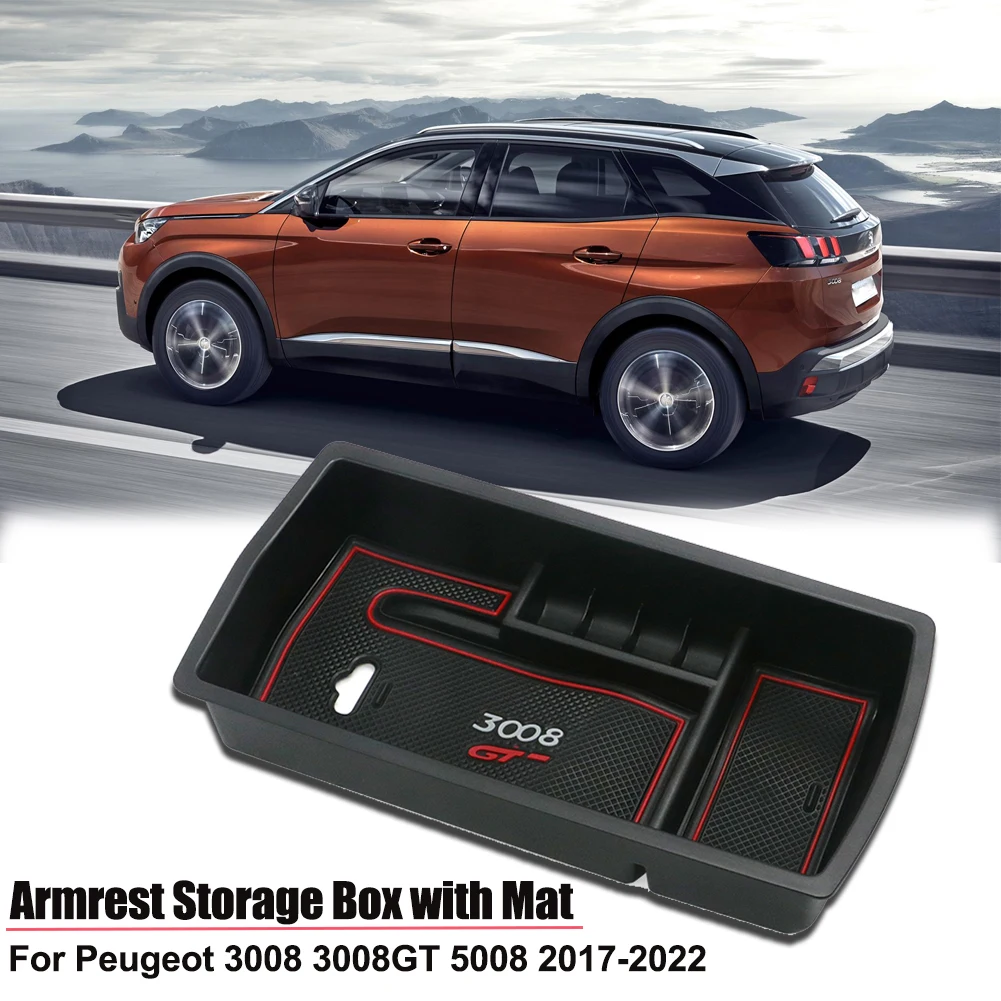 For-Peugeot-3008-3008GT-5008-2017-2022-Car-Central-Armrest-Storage-Box ...