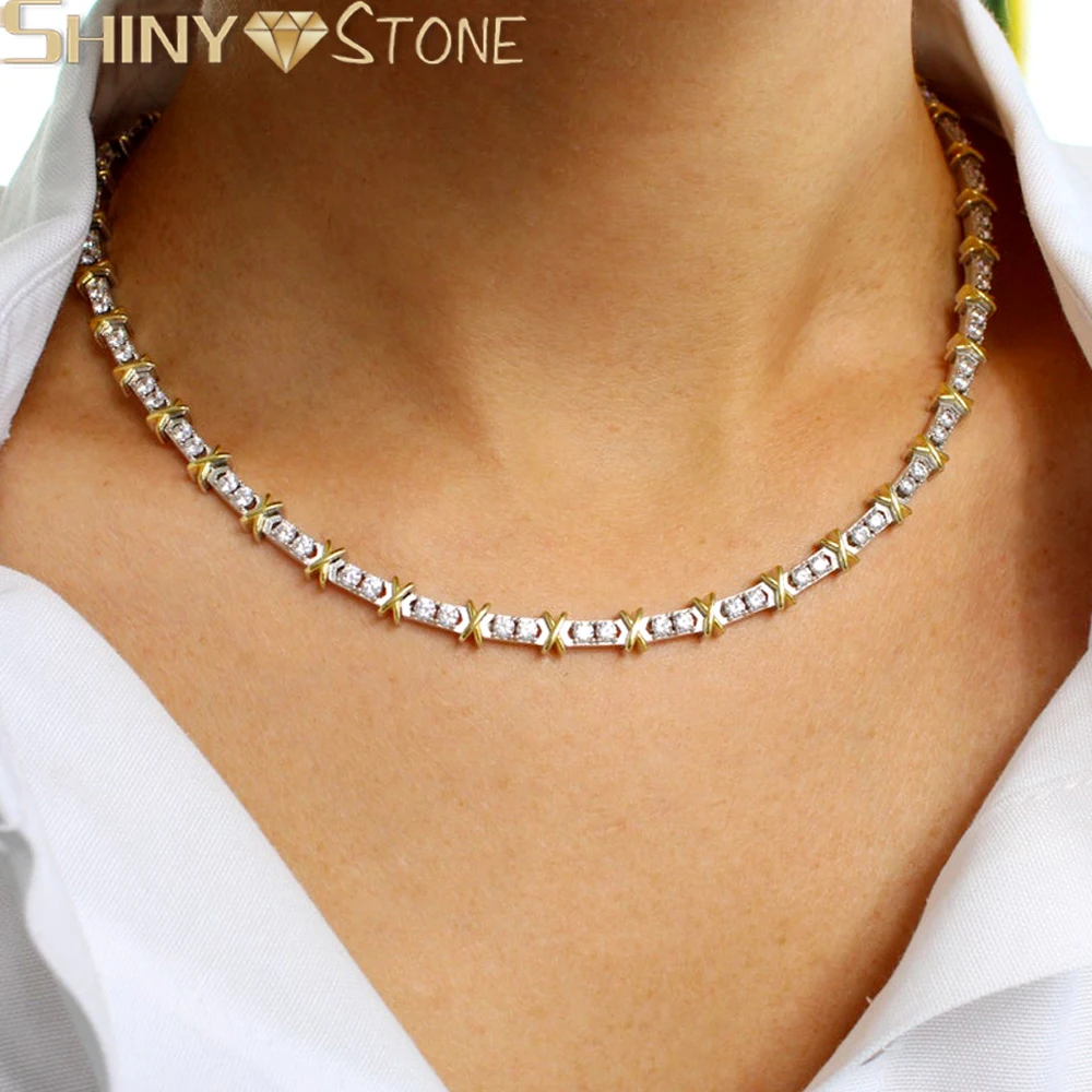 Iced Out Bling Cross Tennis Chain Necklace Gold Silver Color 5A Cubic ...