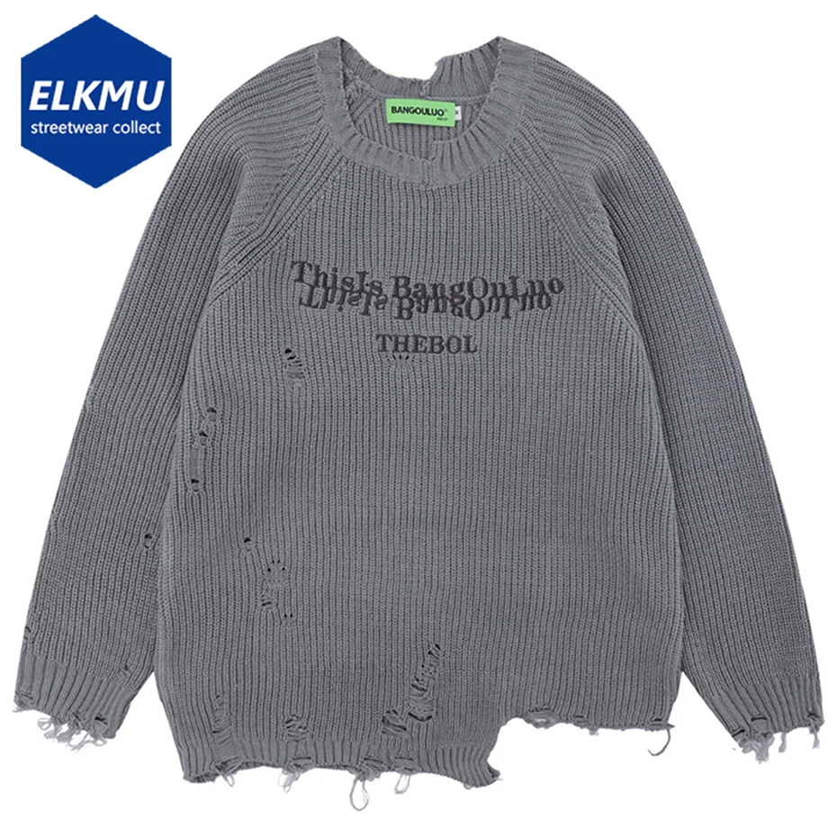 Su-ter-rasgado-para-hombre-Jersey-de-punto-holgado-color-negro-y-gris ...