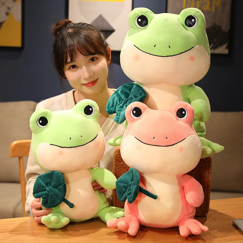 25-45cm-Green-Pink-Frog-With-Lotus-Leaf-Plush-Toys-Cartoon-Animal-Doll ...