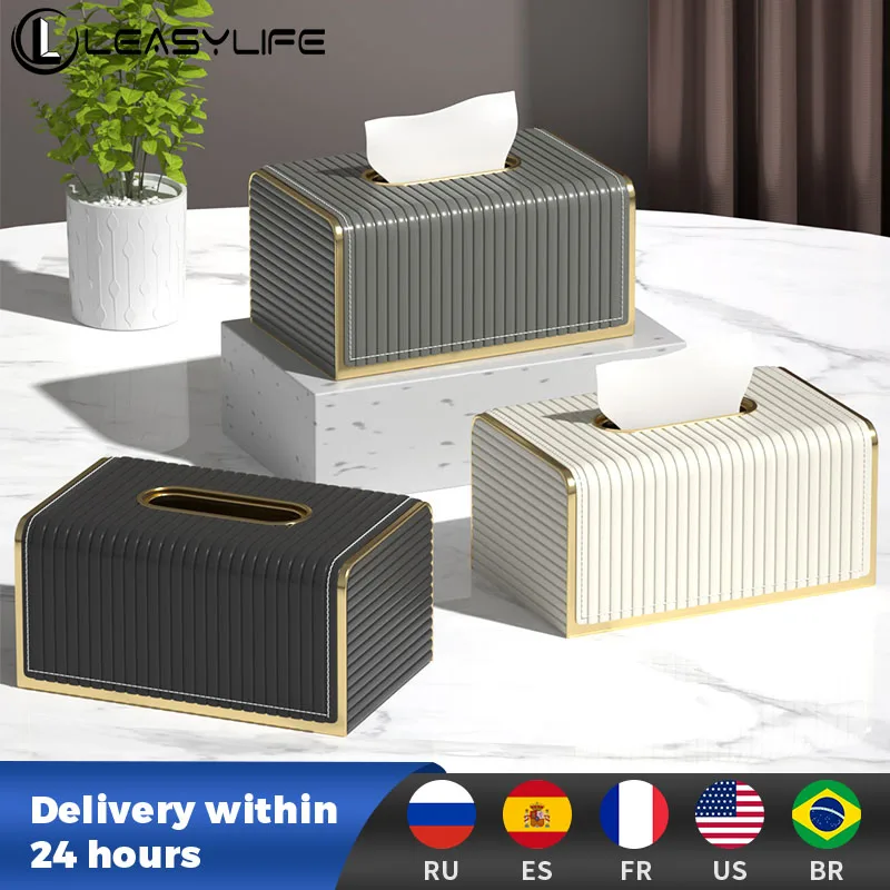 Light-Luxury-Tissue-Box-Cover-PU-Leather-Rectangular-Tissue-Box-Holder ...