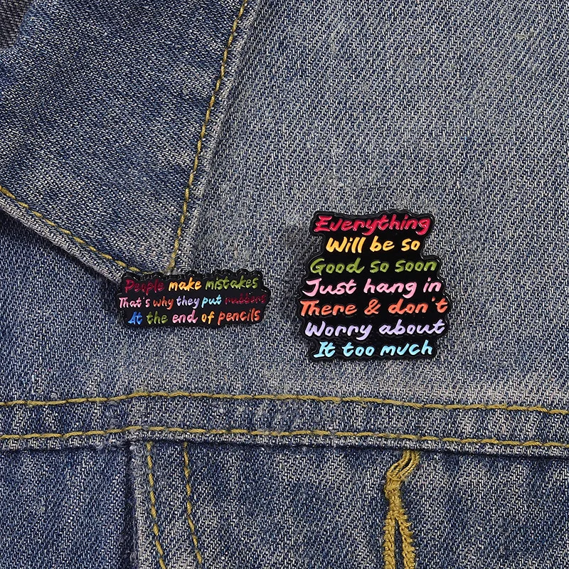 Cartoon Phrase series Enamel Pins Custom Rainbow Quotes Brooches Lapel ...