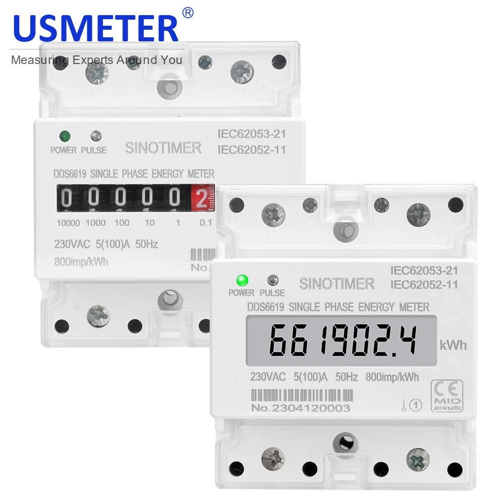 Electric Single Phase Two Wire AC 220V 100A Energy Meter kWh Counter ...
