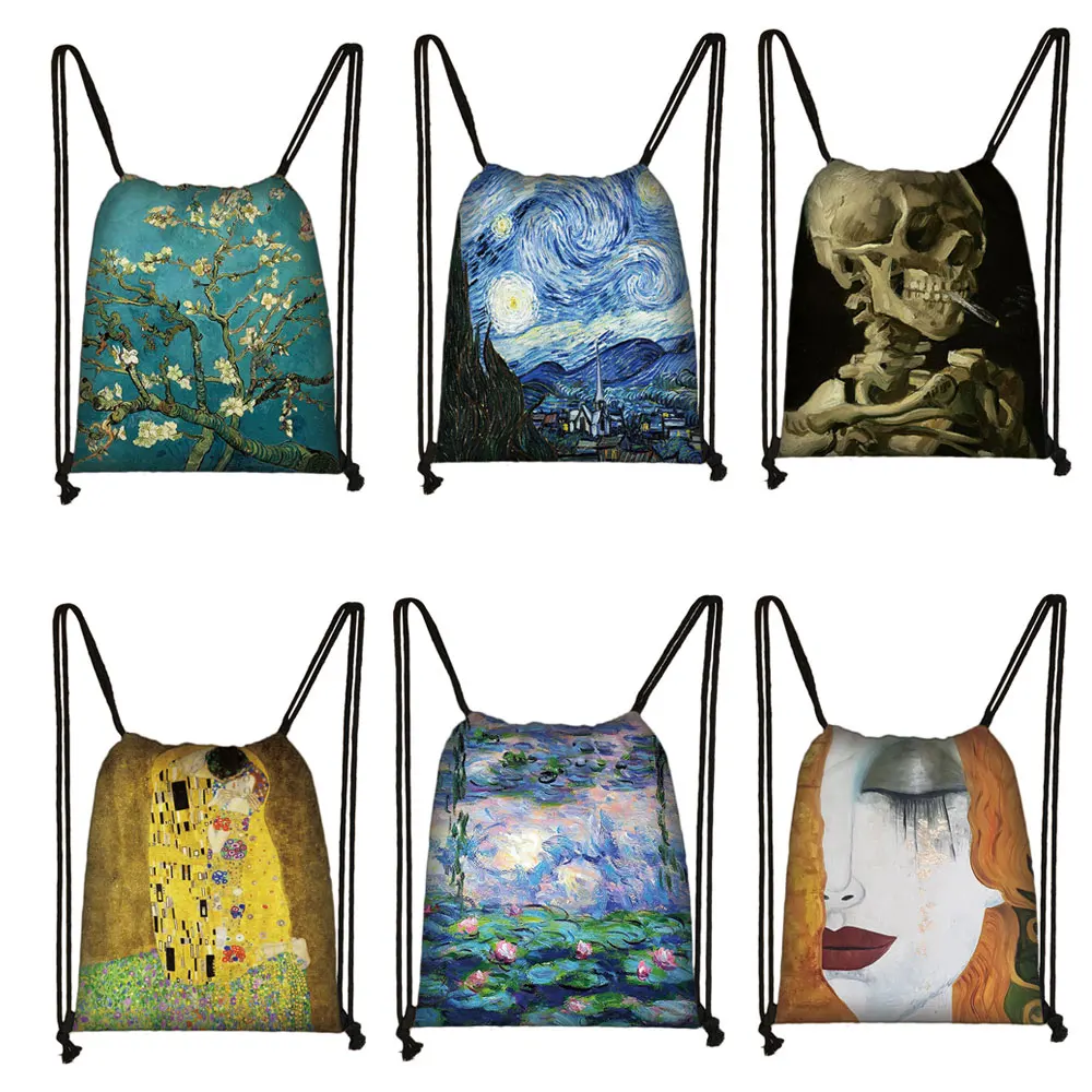 Oil-Painting-Tears-Kiss-Water-Lilies-Starry-Night-Backpack-Women-Travel ...