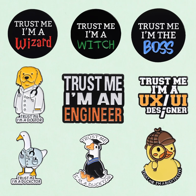 Trust Me I'M An Engineer Enamel Pins Cute Cartoon Animal Duck Dog ...