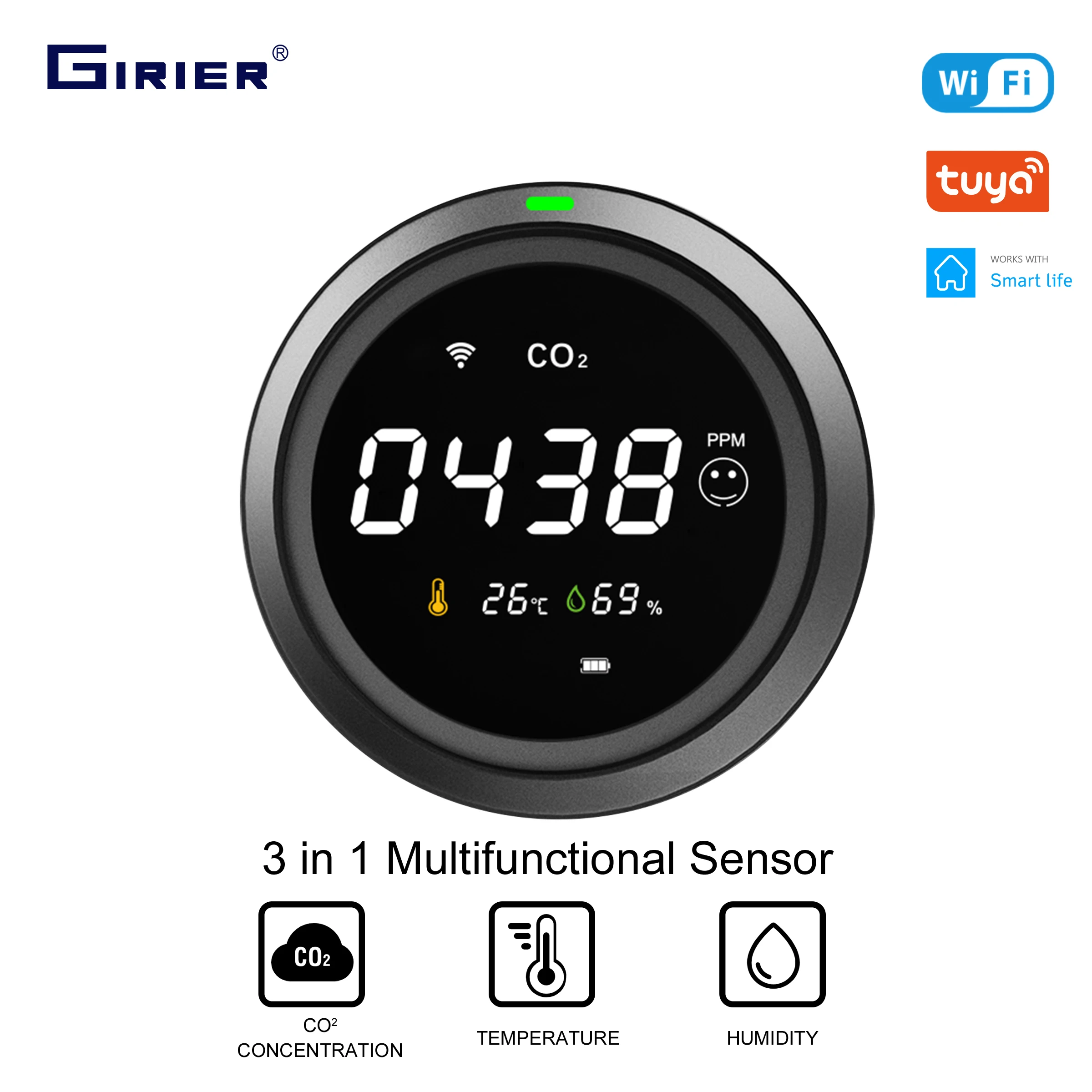 GIRIER-Tuya-WiFi-Smart-CO2-Sensor-Carbon-Dioxide-Meter-Temperature-Humidity-3-in-1-Detector ...