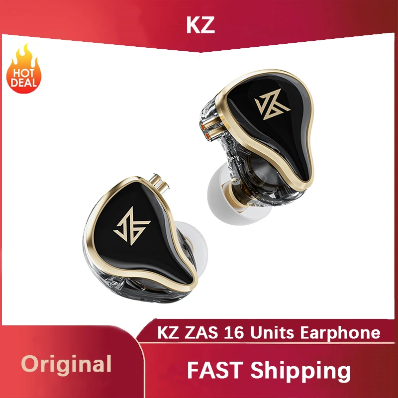 KZ ZAS 16 Units Earphones 7BA+1DD Dynamic hybrid Earbuds HiFi Bass Sport Headset Noise ...