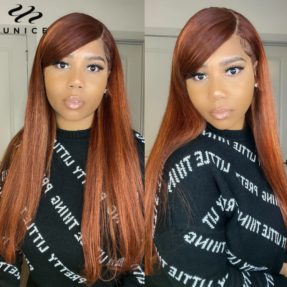 UNice-Highlight-Ginger-Orange-13x4-Lace-Frontal-Wig-Human-Hair-Straight ...