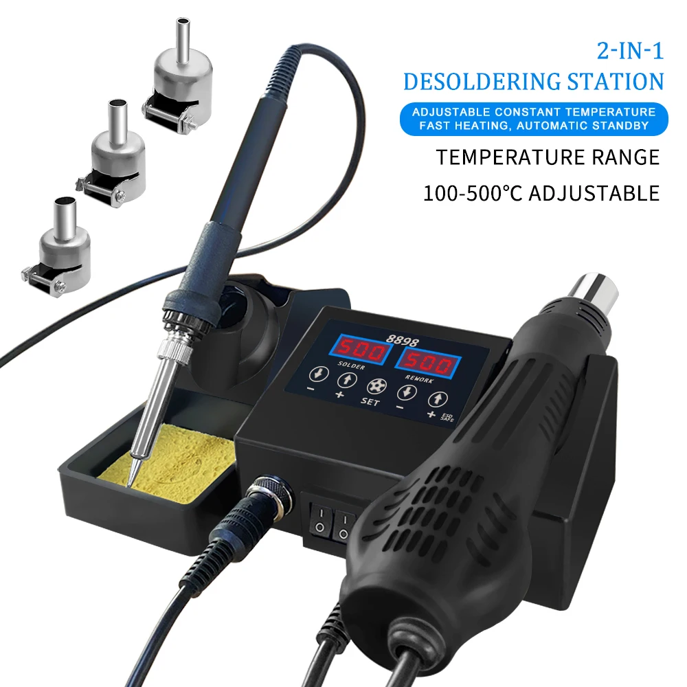 8898-SMD-Rework-Soldering-Station-2-in-1-Soldering-Iron-Portable-Hot ...