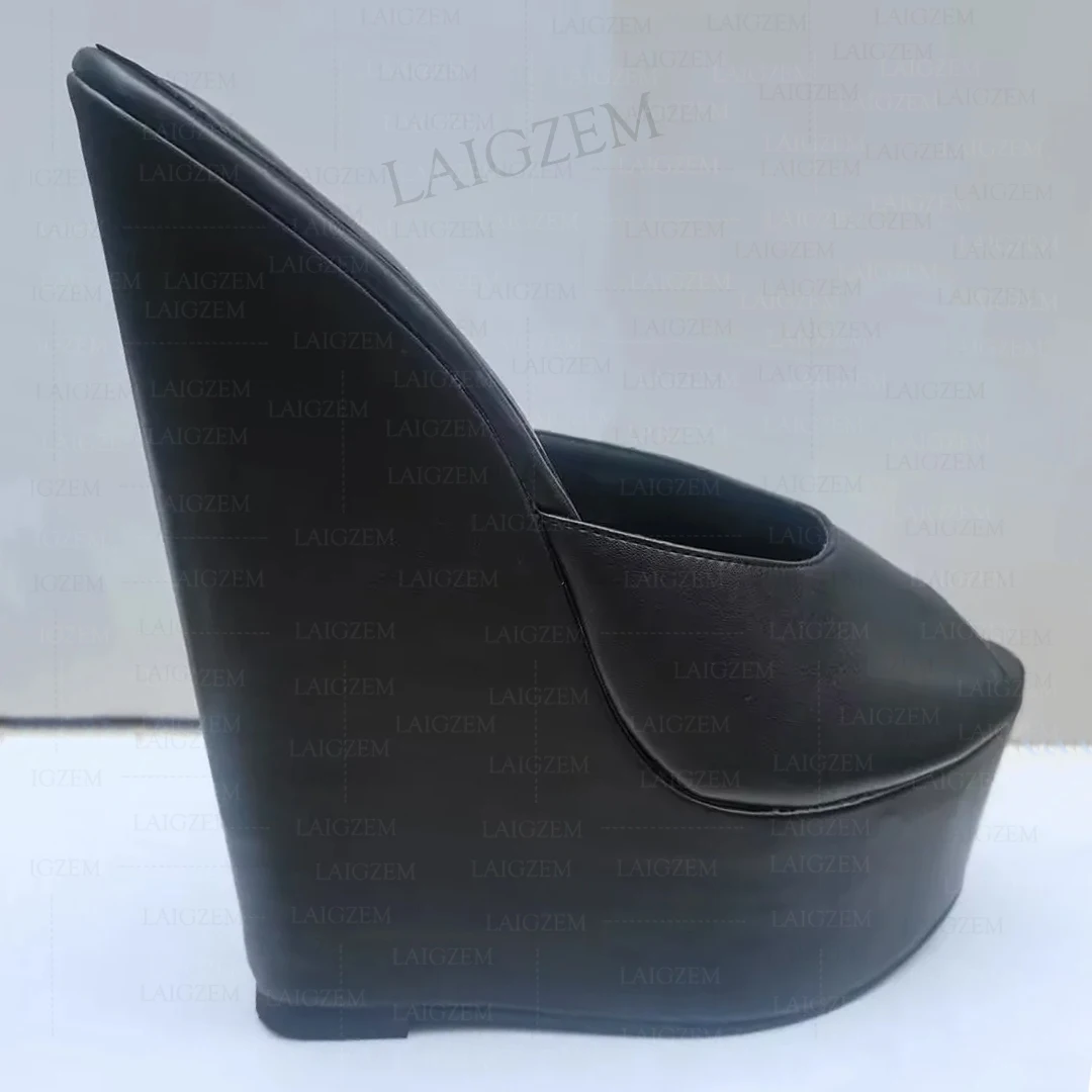 SEIIHEM-Women-Pumps-Platform-Wedges-Faux-Leather-20CM-Mules-High-Heels ...