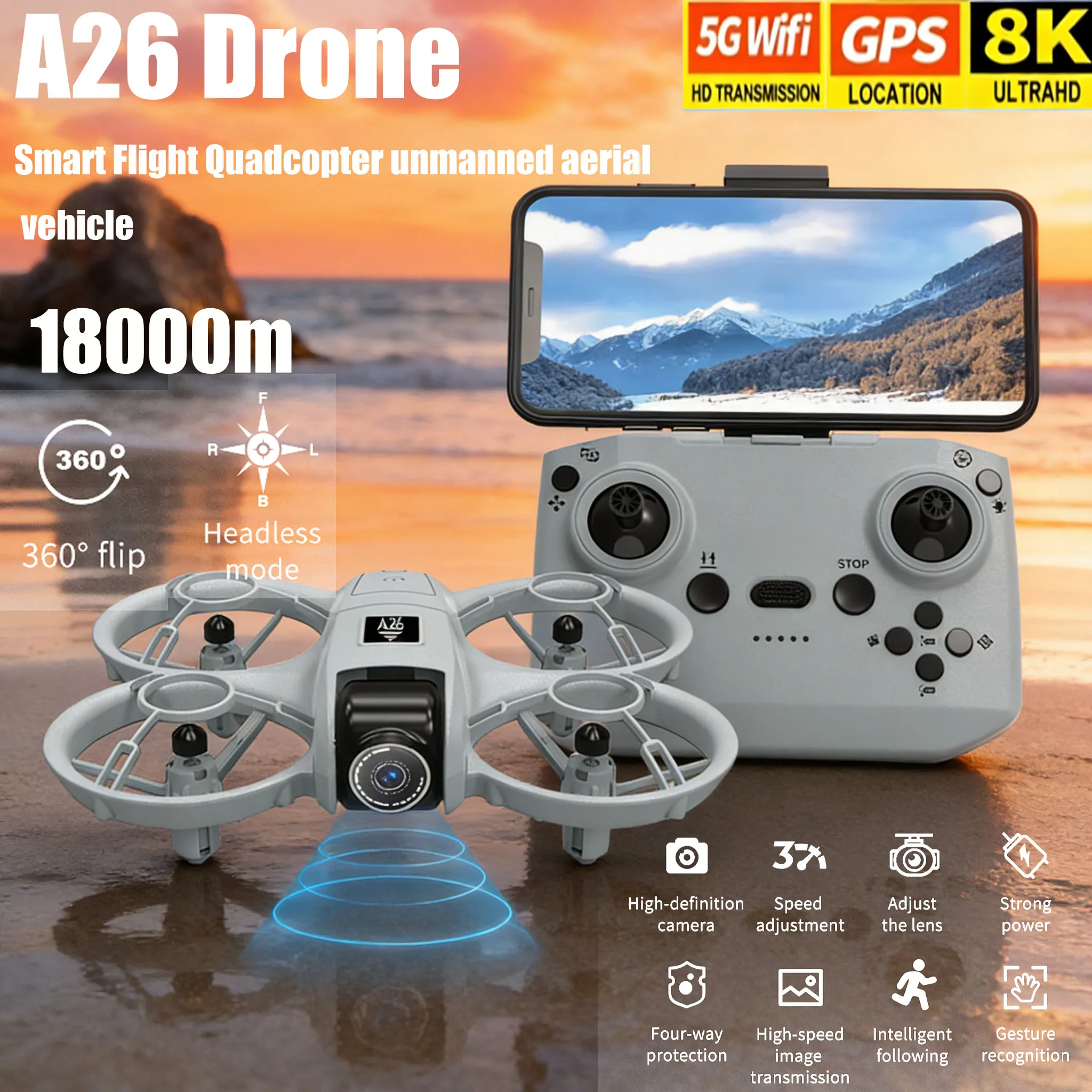 New A26 Optical Flow Localization Drone Wide Angle HD 8K Dual Camera ...