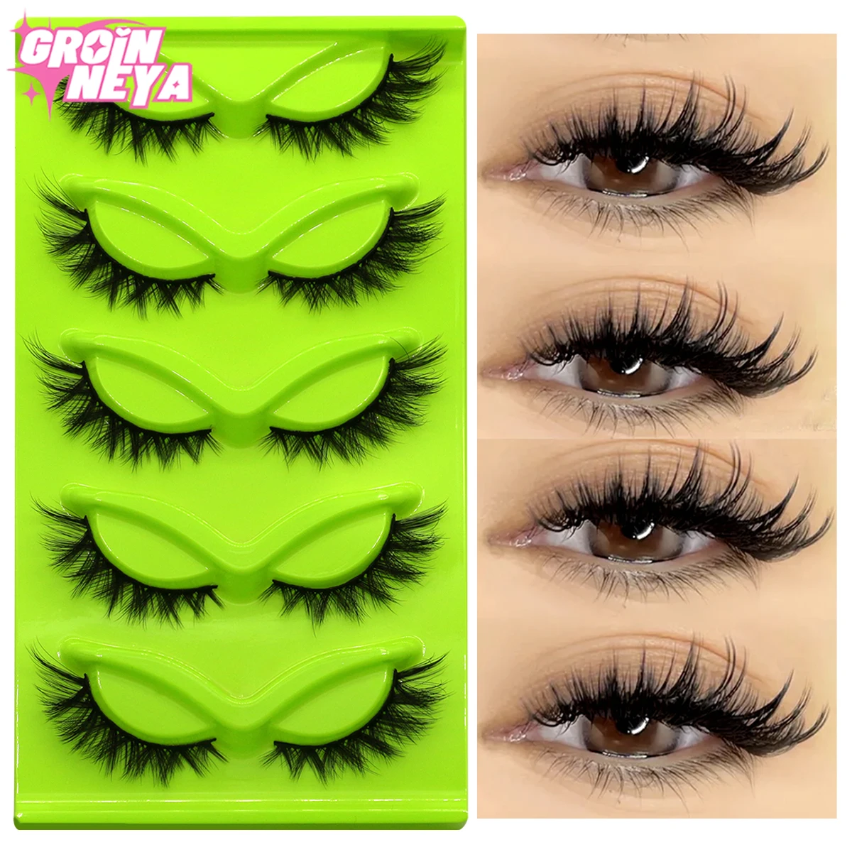 GROINNEYA-Cat-Eye-Lashes-5-pairs-Faux-Mink-Eyelashes-Natural-Look ...