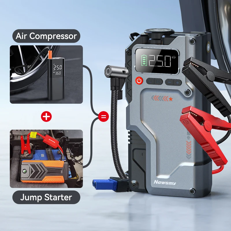 Jump Starter with Air Compressor 2500A Peak 150PSI battery car jump starter with Digital Tire Inflator what is a jump starter