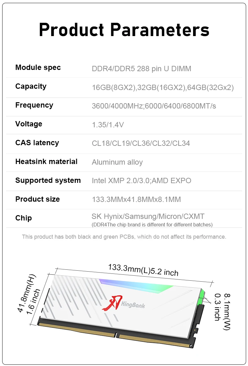KingBank DDR4 DDR5 RGB память 3600 4000 6000 6400 МГц 8GBx2 16GBx2 32GBx2 64 Гб оригинальный чип ...