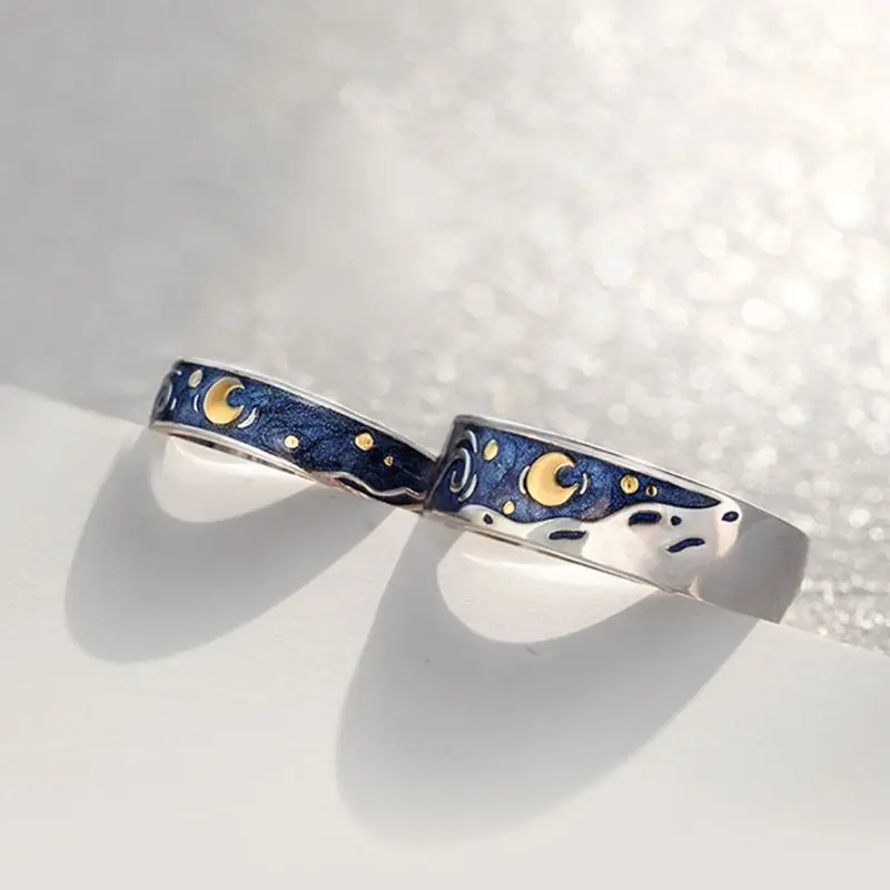 1-2pcs-Romantic-Van-Gogh-Starry-Sky-Rings-Lover-Couple-Personality ...