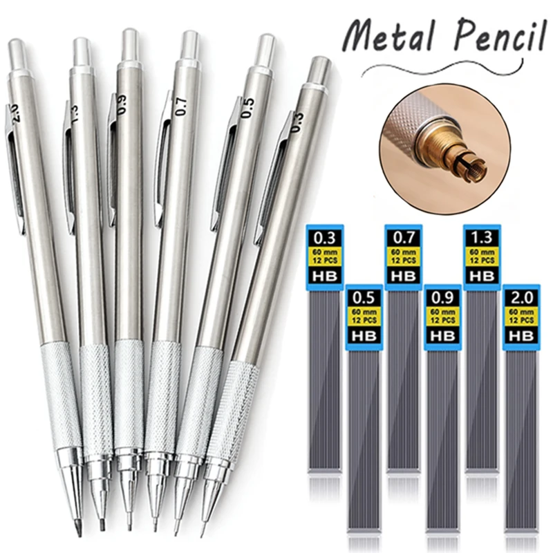 Metal-Mechanical-Pencil-HB-Pencil-Set-with-Lead-Refill-Drafting ...