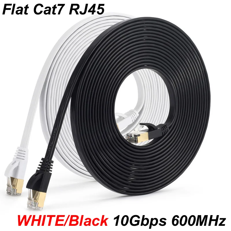 White/Black Cat7 Cat 7 Flat Cable Ethernet RJ45 LAN Network Cable Patch ...
