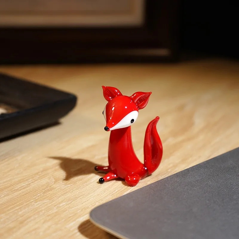 1 Pcs Red Fox Handcrafted Glass Miniature Cute Animal Figurine Office ...