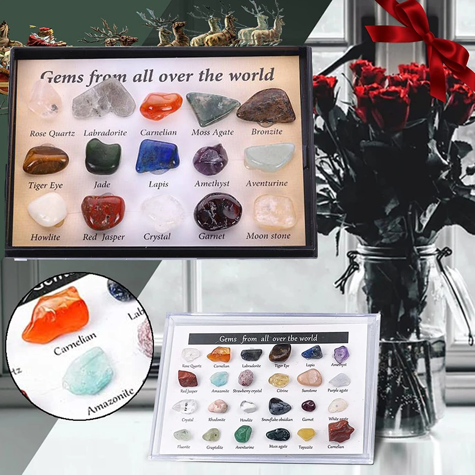 24pcs/1box Natural Gemstones Collection Box Quartz Crystal Amethyst ...