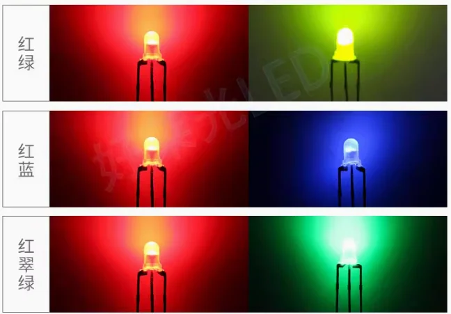 1000PCS-3MM-Red-Green-Blue-Jade-Green-bi-color-Diffused-Long-Leg-3pin ...