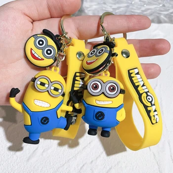Kawaii Minions Keychain Cartoon Toys Model Silicone Pendant Keyring ...